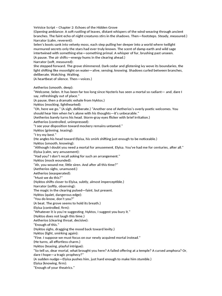 Voice Script Whispers of Nycteris Heart | PDF