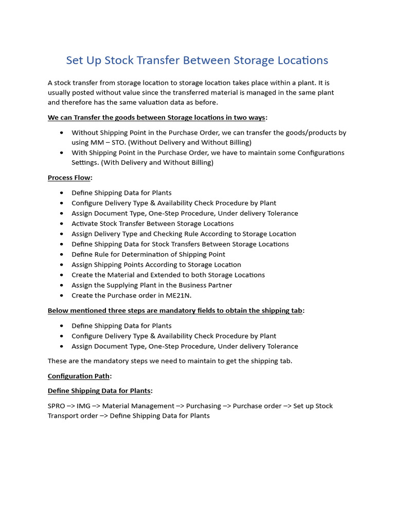 Stock Transfer Setup Between Locations | PDF | Logistics | Computing