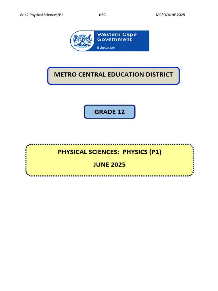 Grade 12 Physics June 2025 Paper 1 | PDF | Force | Friction