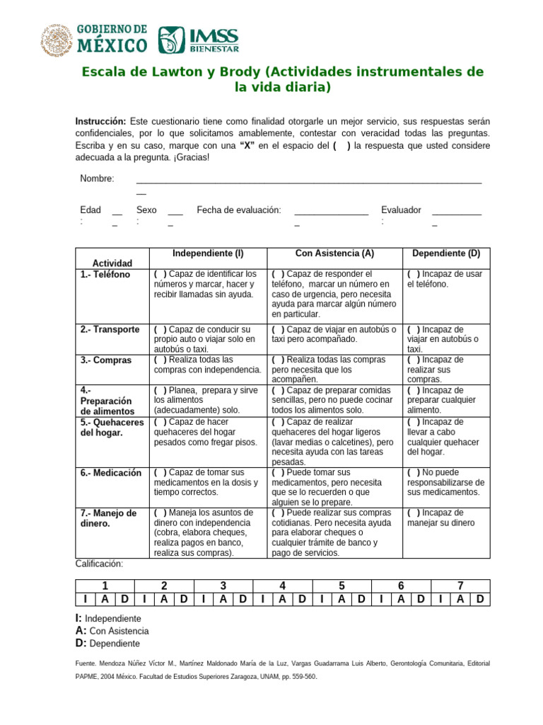 Actividades Instrumentalea de La Vida DiariaM5-A2-Escala Lawton y Brody | PDF