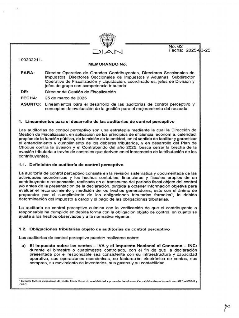 Memo 62 Control Perceptivo | PDF