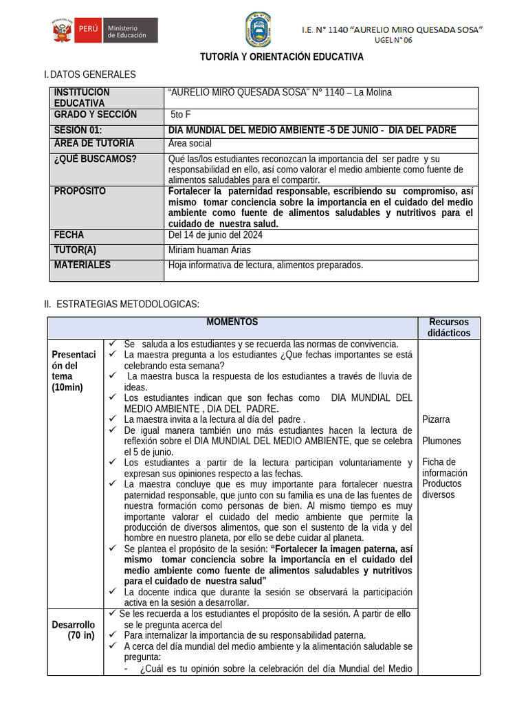 Sesión de Tutoría Dia Mundial Del Medioa Ambiente | PDF | Alimentos ...