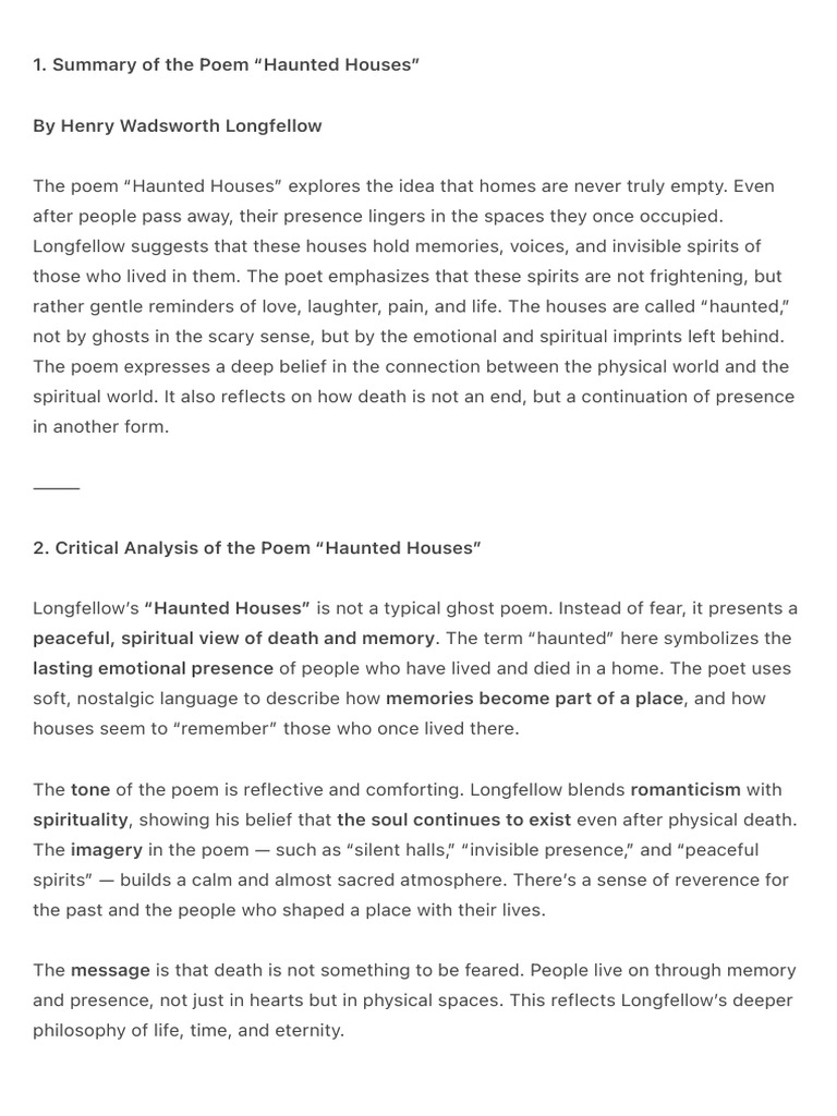 Summary of The Poem "Haunted Houses" | PDF