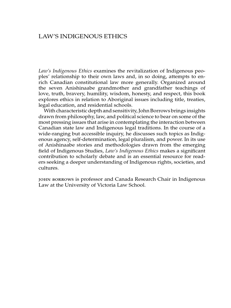 Indigenous Ethics in Canadian Law | PDF | Ojibwe | Canada
