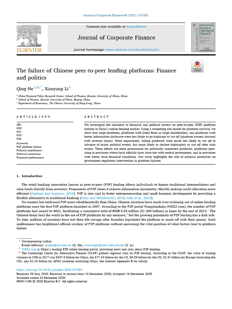 The Failure of Chinese Peer To Peer Lending Platforms - Finance | PDF ...