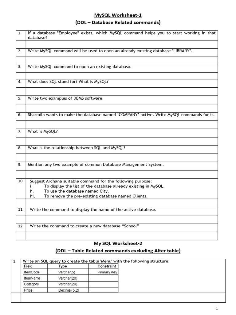 Loa W Worksheets MYSQL - Questions | PDF | Databases | Table (Database)
