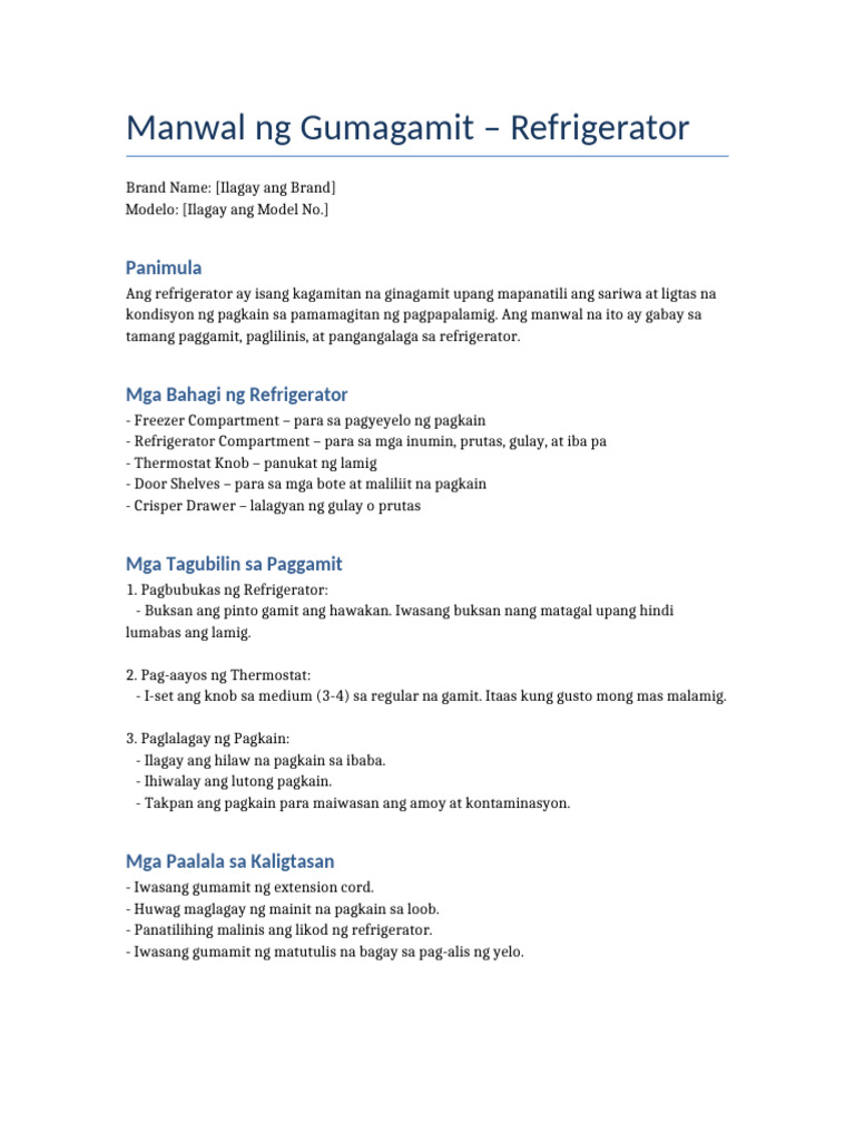 Manwal NG Refrigerator | PDF