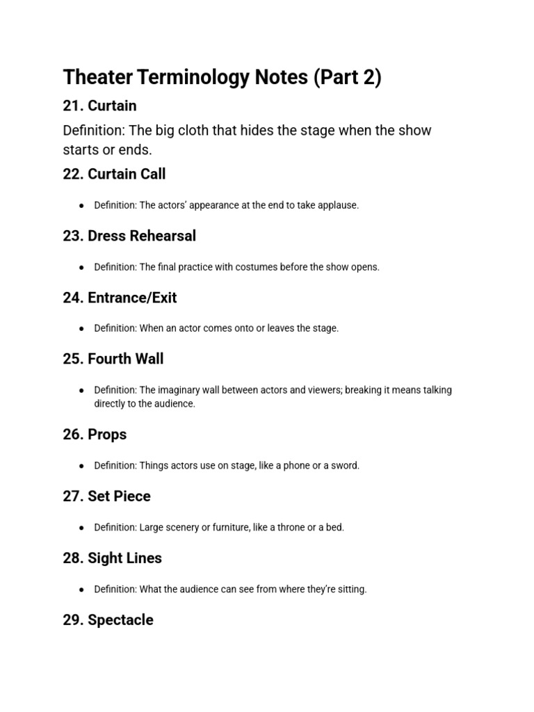 Theater Terminology Notes (Part 2) | PDF