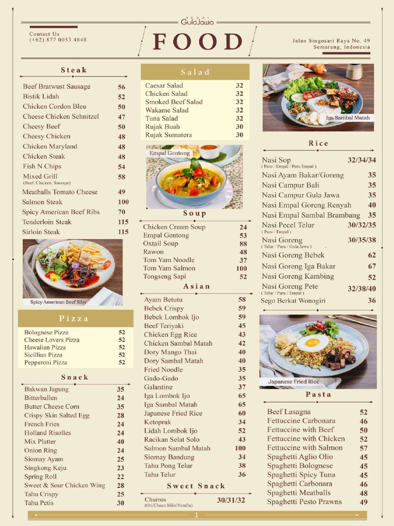 Menu Kedai Gula Jawa - Updated Januari 2025 | PDF