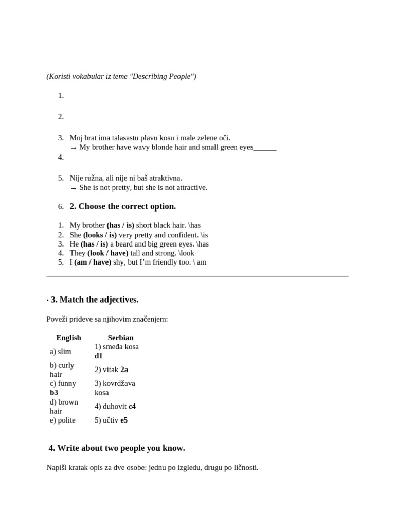 Describing People: Vocabulary & Exercises | PDF
