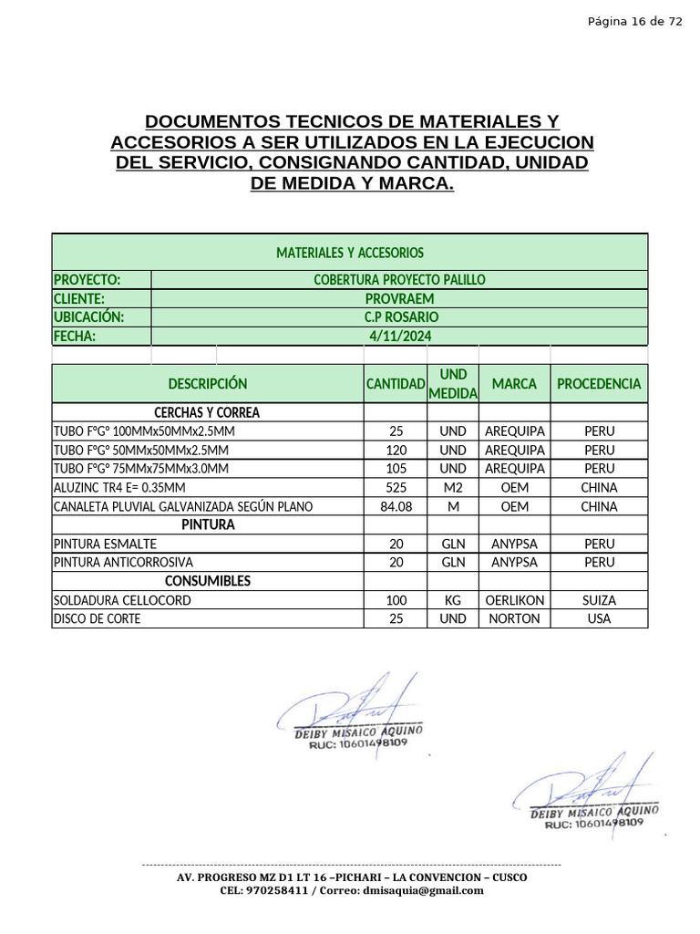Materiales y Accesorios Proyecto Palillo | PDF