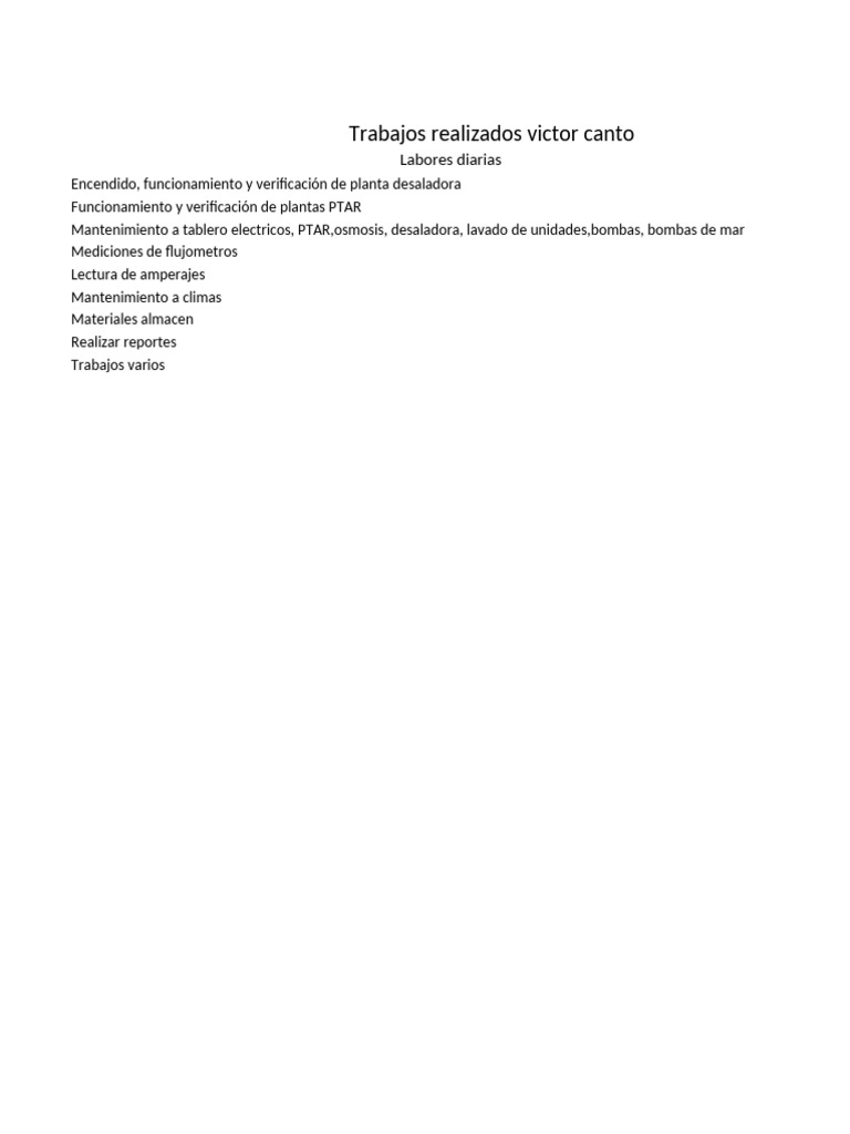 Trabajos Diarios Victor Canto Canto 2020 | PDF
