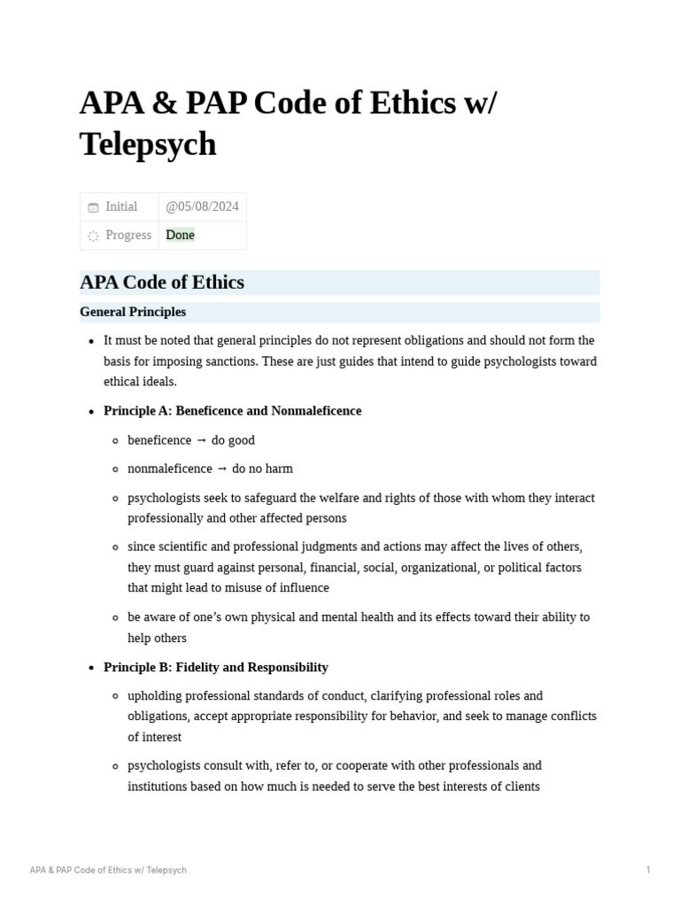 APA PAP Code of Ethics W Telepsych | PDF | American Psychological ...