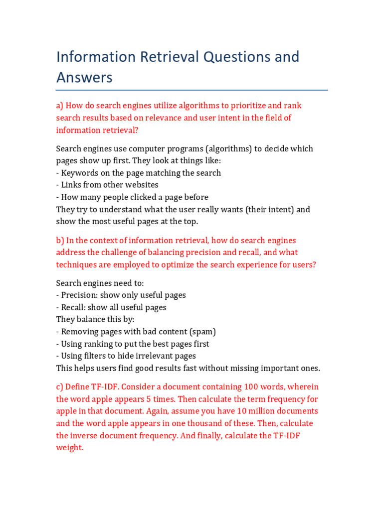 Information Retrieval QA | PDF | Computing | Information Retrieval