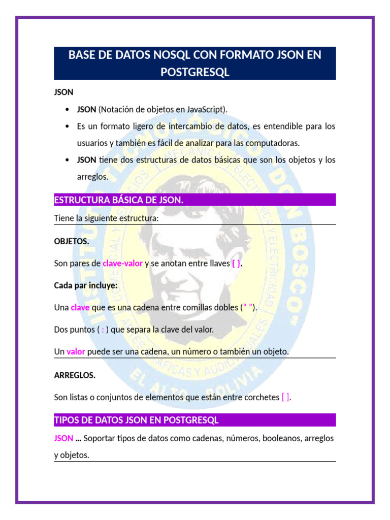 Base de Datos Nosql Con Formato Json en Postgresql | PDF