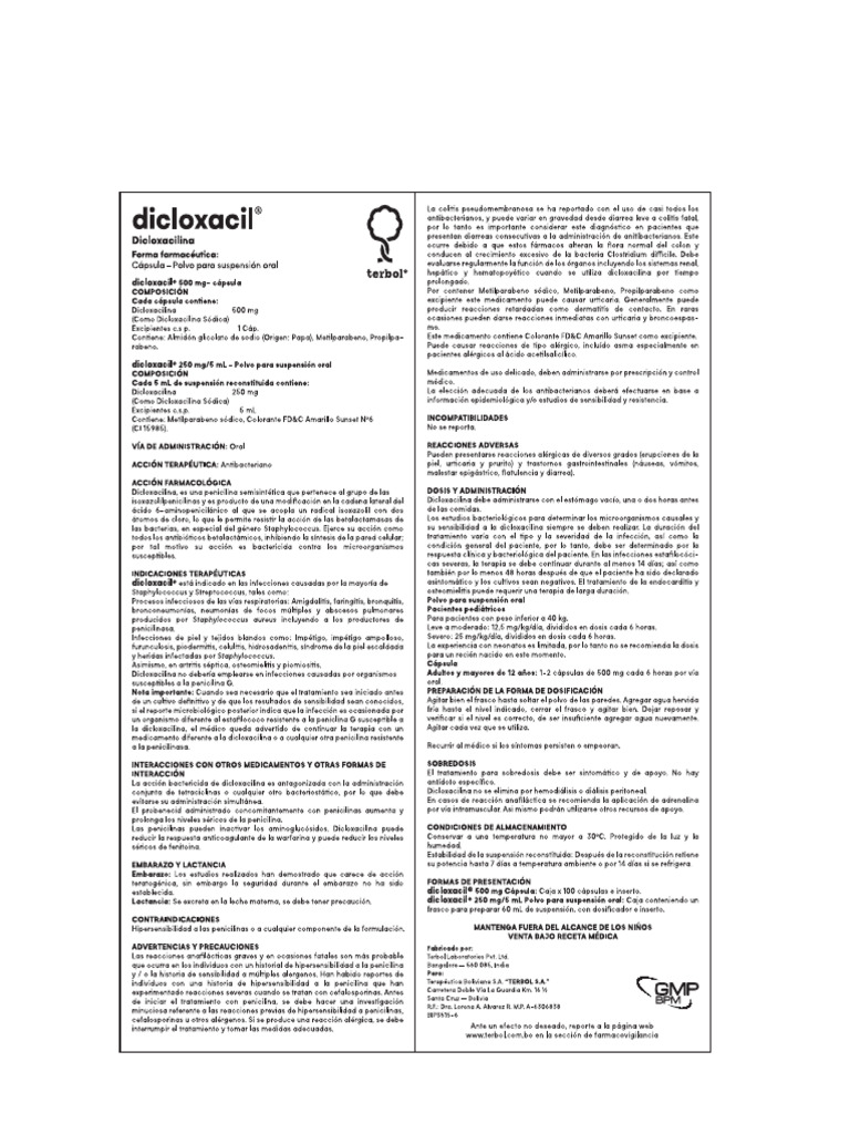 Dicloxacil 250 - 500 MG-P (Lectura) | PDF