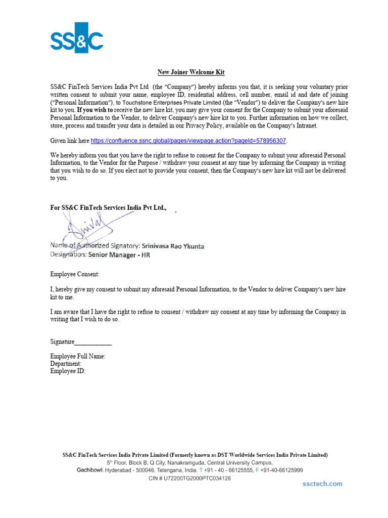 New Joiner Kit Consent Form | PDF