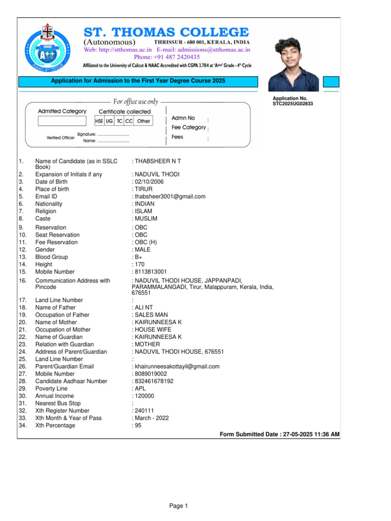 Application Memo ST Thomas | PDF