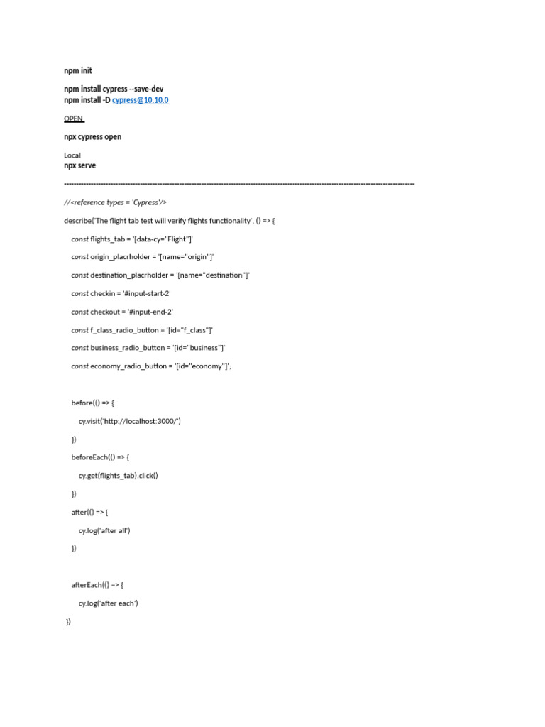 Cypress@10.10.0: NPM Init NPM Install Cypress - Save-Dev NPM Install - D | PDF