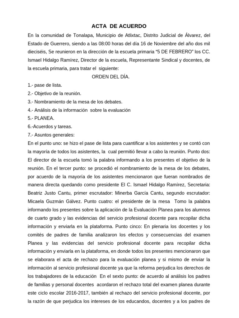 Acta de Rechazo Examen Tona | PDF