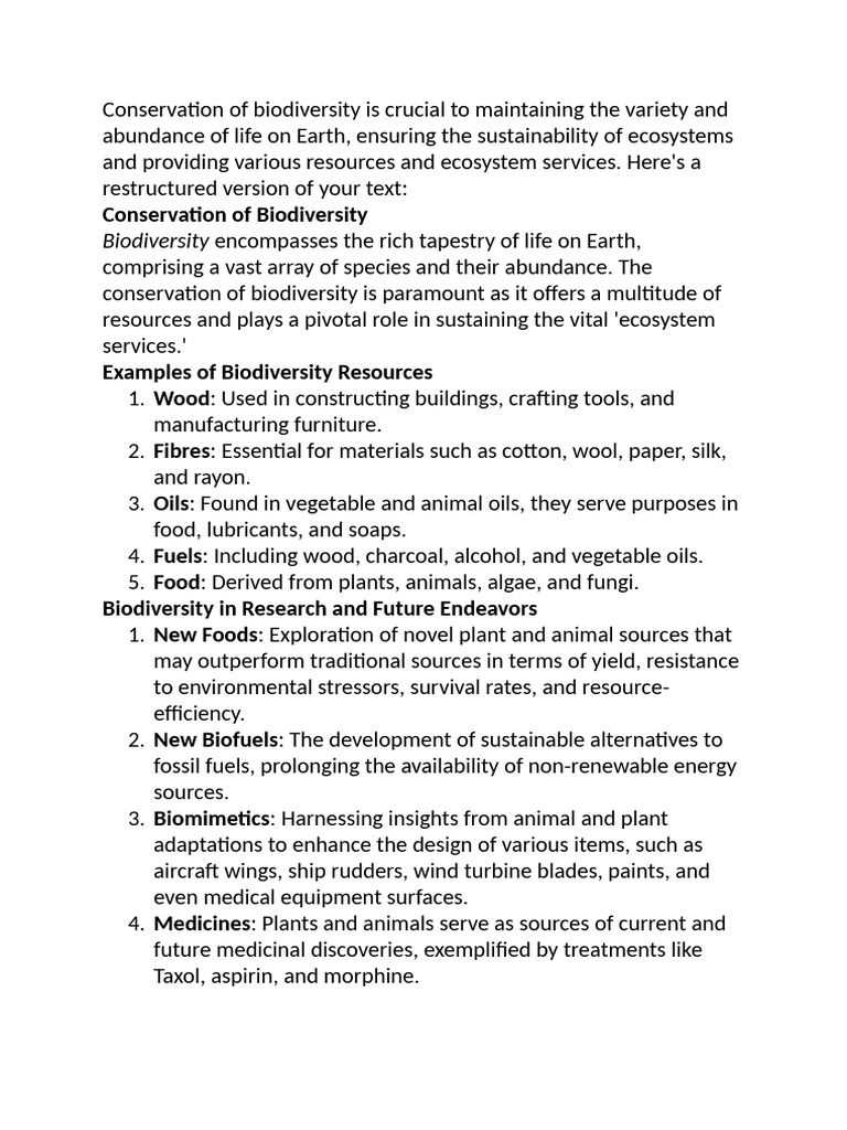 Conservation of Biodiversity | PDF | Ecosystem | Plants