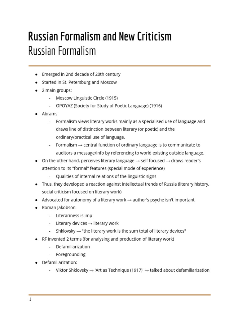 Russian Formalism and New Criticism | PDF | Literary Theory | Writing