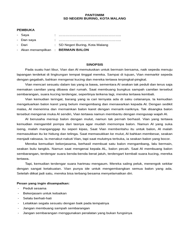 1 Bermain Balon Naskah Pantomim | PDF