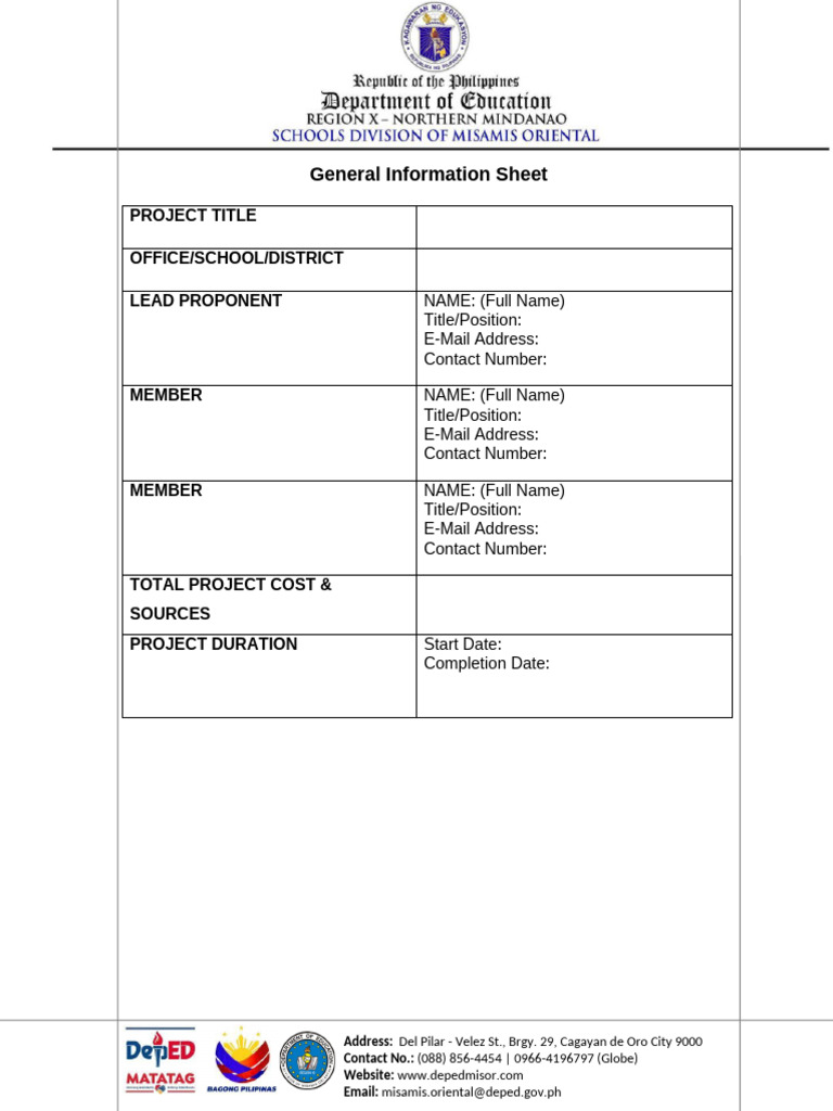 General Information Sheet Template | PDF