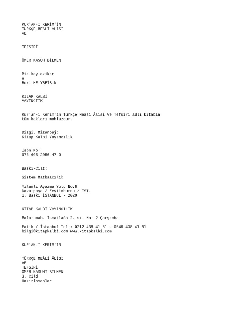 Ömer Nasuhi̇ Bi̇lmen Tefsi̇ri̇ Ci̇ld 3 (Yeni̇ Basim) - Djvu | PDF