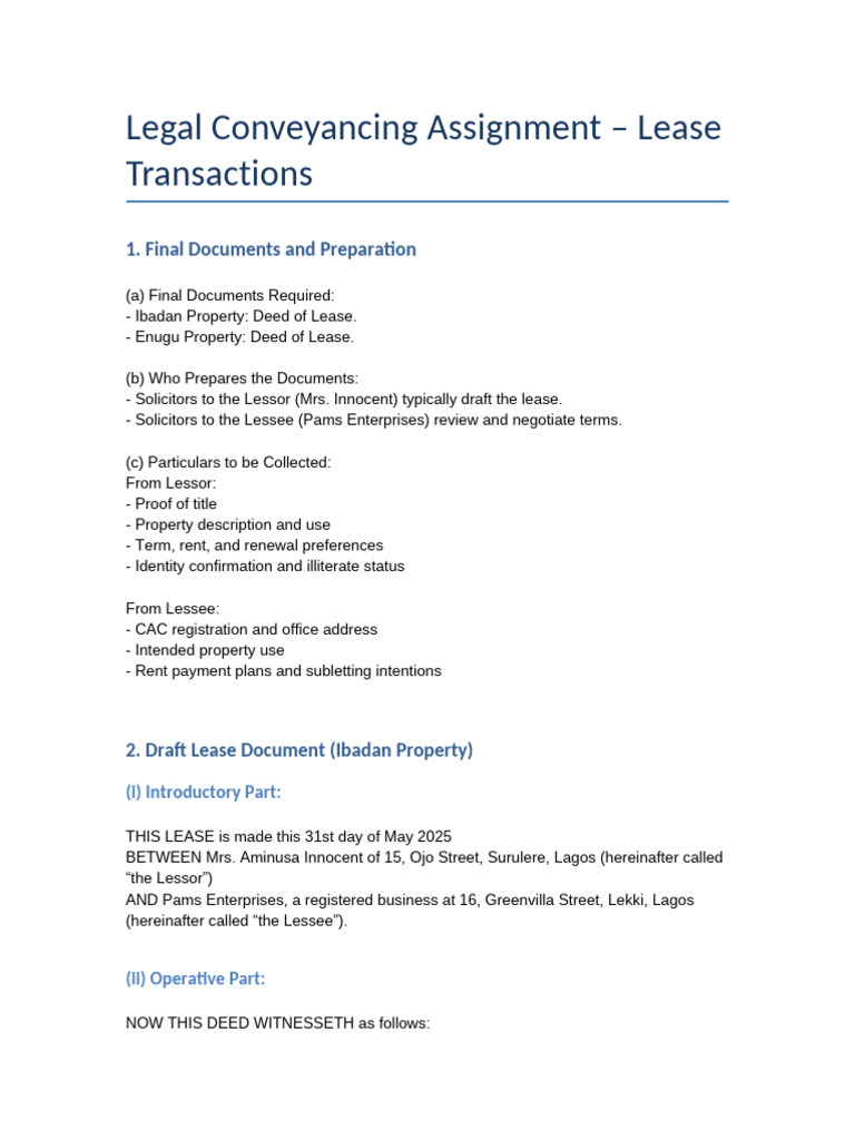 Lease Conveyancing Assignment | PDF | Lease | Law And Economics