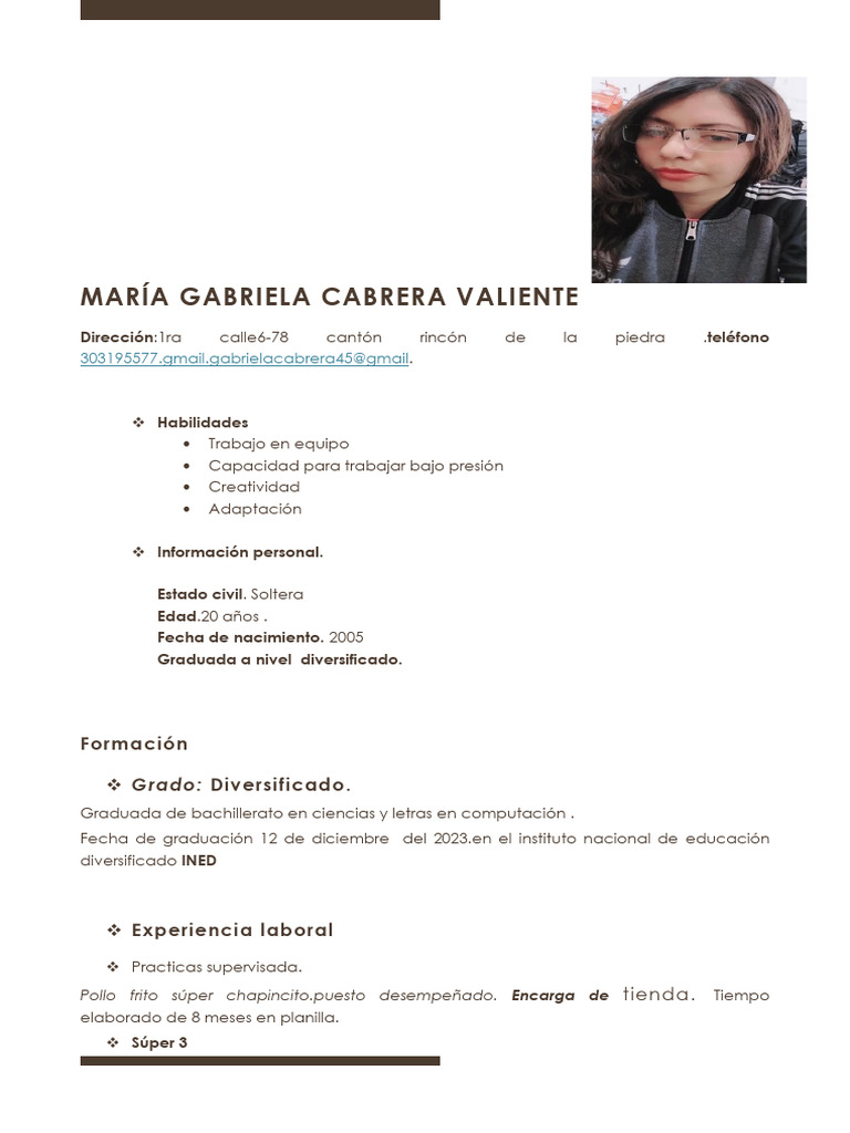 CV de María Gabriela Cabrera Valiente | PDF