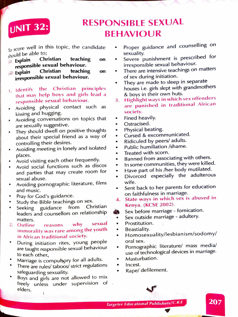 Responsible Sexual Behavior - Chapter 3 Form Four | PDF | Marriage | Rape