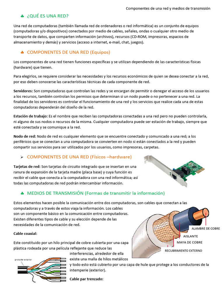 10 Componentes de Una Red y Medios de Transmision | PDF | Red de ...