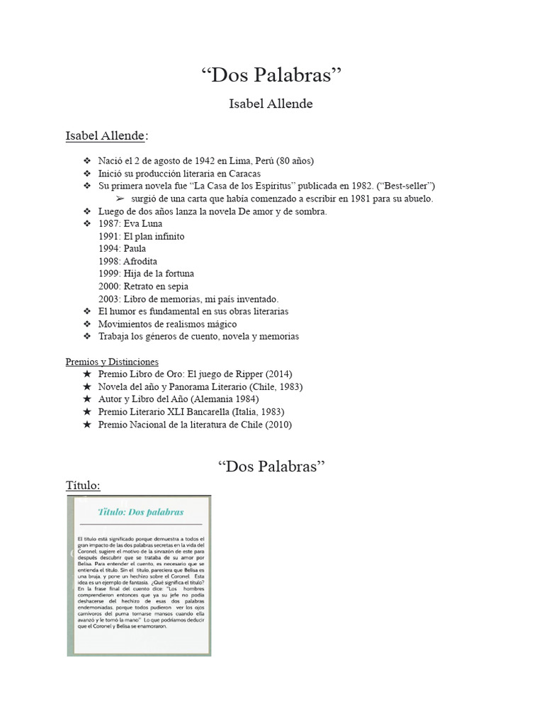 Dos Palabras - Isabel Allende | PDF