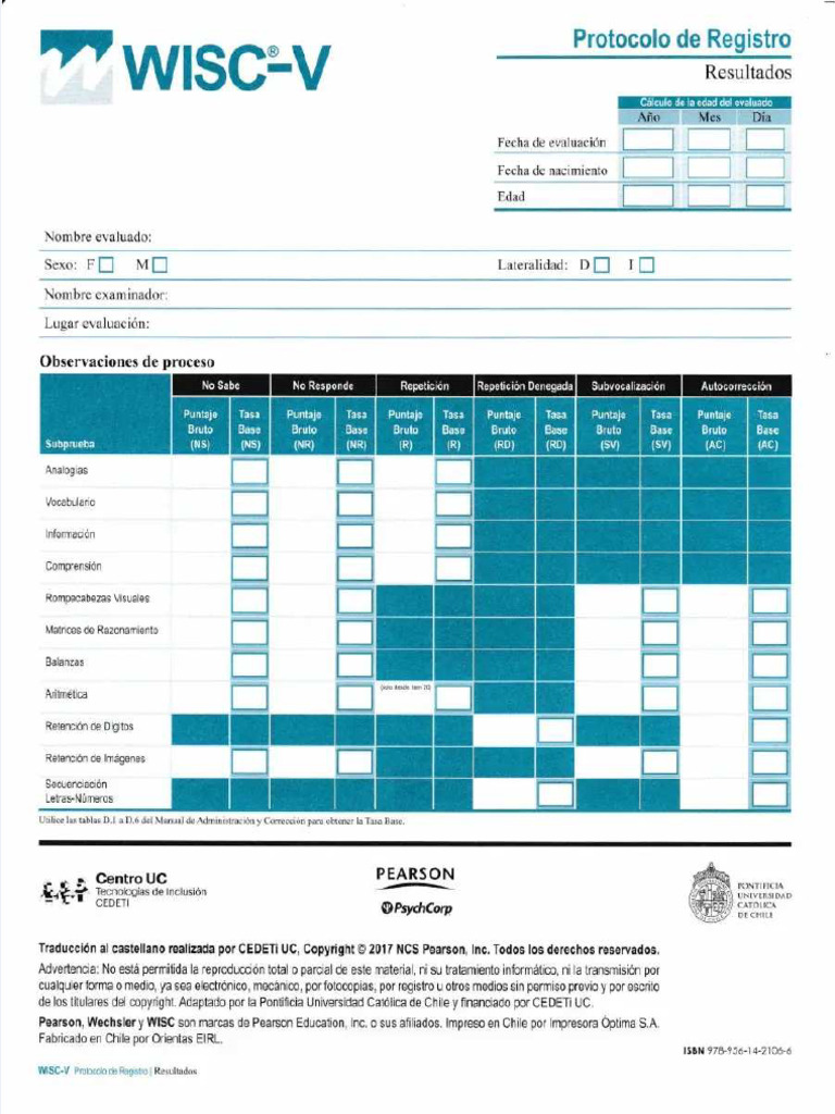 Protocolo de Revision Wisc V | PDF