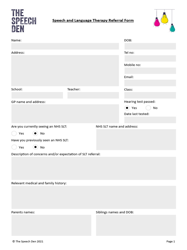 Speech Therapy Referral Form | PDF | Speech | Communication