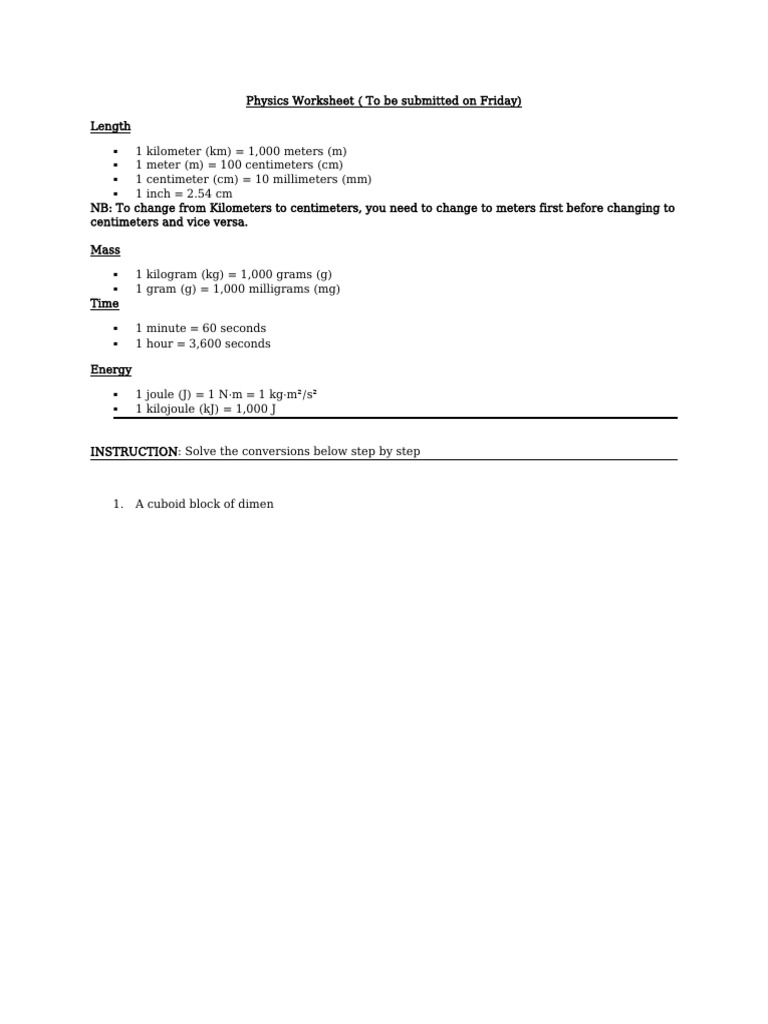Physics Worksheet | PDF