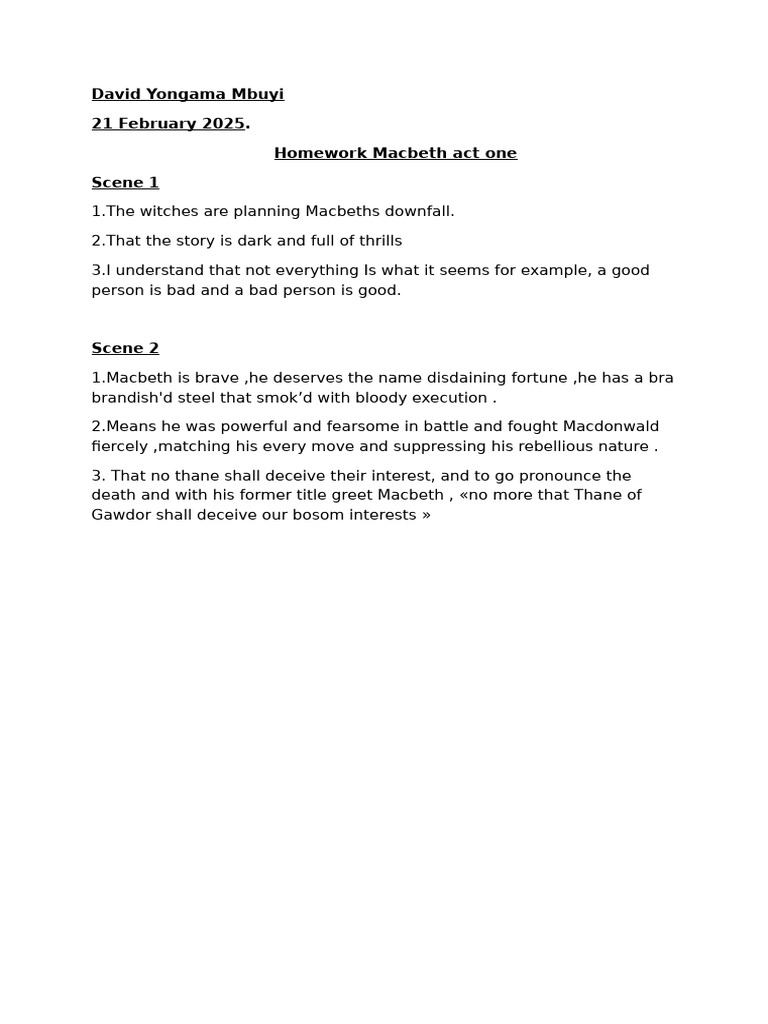 Macbeth Act 1 Homework Analysis | PDF
