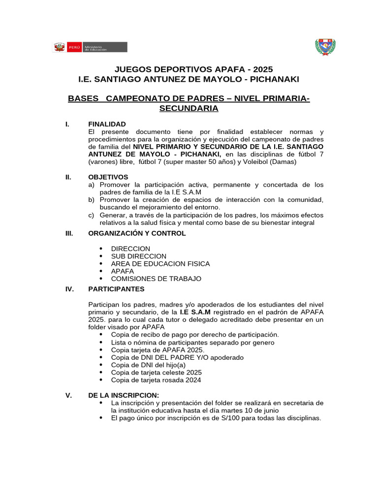 Bases Apafa 2025 | PDF | Asociación de Futbol | Vóleibol