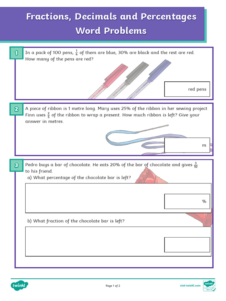 Search For Fraction and Percentage Word Problem Resources | PDF