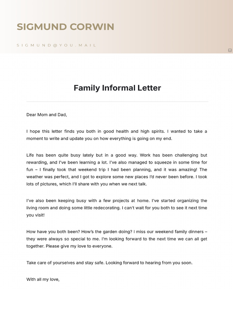 Free Family Informal Letter Template | PDF