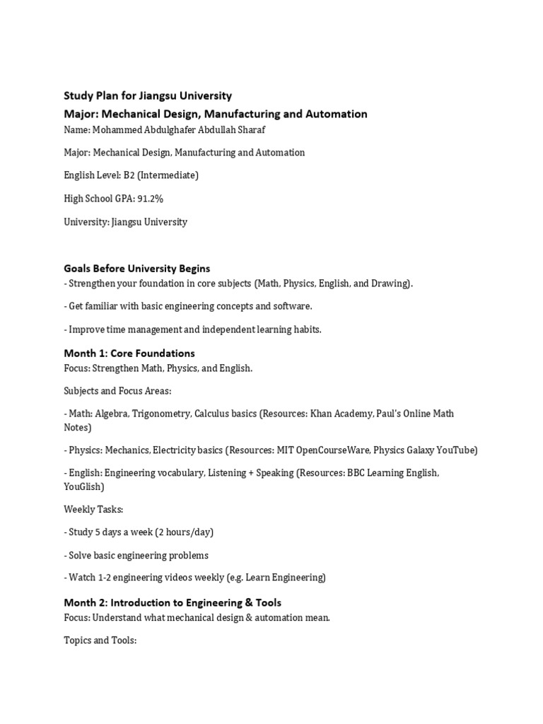 Jiangsu University Study Plan: Mechanical Engineering | PDF ...