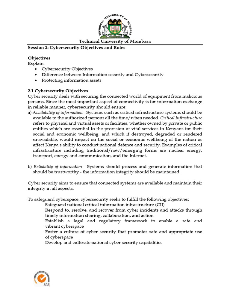 Session 2 Cybersecurity Objectives and Roles Odel | PDF | Computer ...