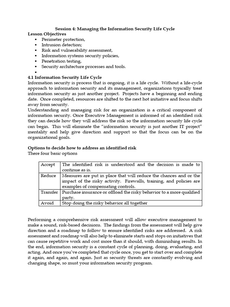 Session 4 Managing The Information Security Life Cycle | PDF | Security ...