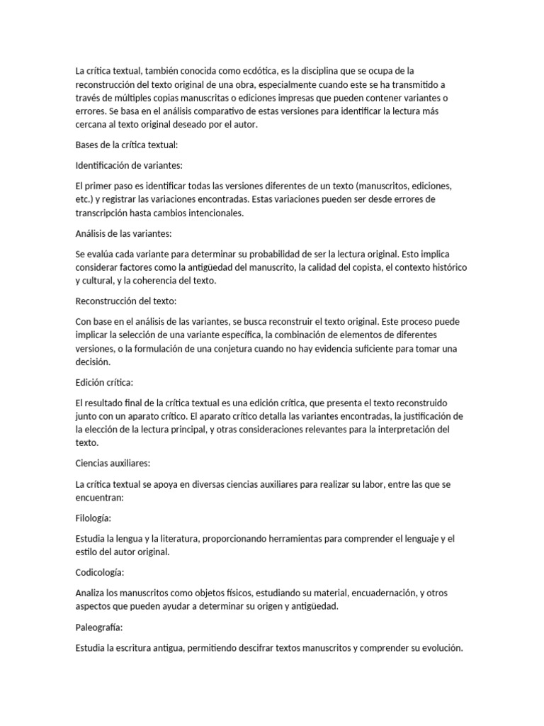 Crítica Textual: Reconstrucción de Textos | PDF | Crítica textual ...