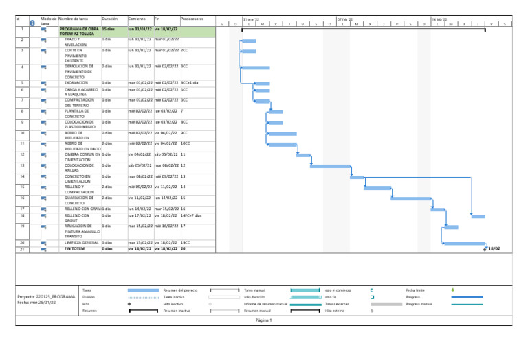 Calendario Obra - Programa de Obra | PDF