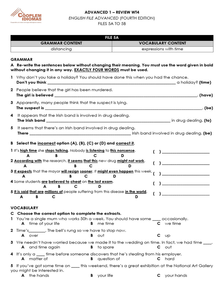 REVIEW WT4 - Lessons 5A-5B - AD1 | PDF