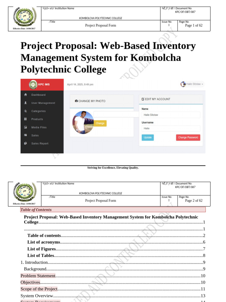 KPC of OBT 087 Project Proposal Form | PDF