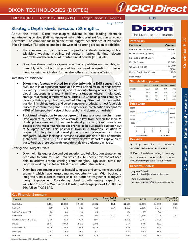 Dixon Technologies: Strong EMS Growth Prospects | PDF | Smartphone | Laptop
