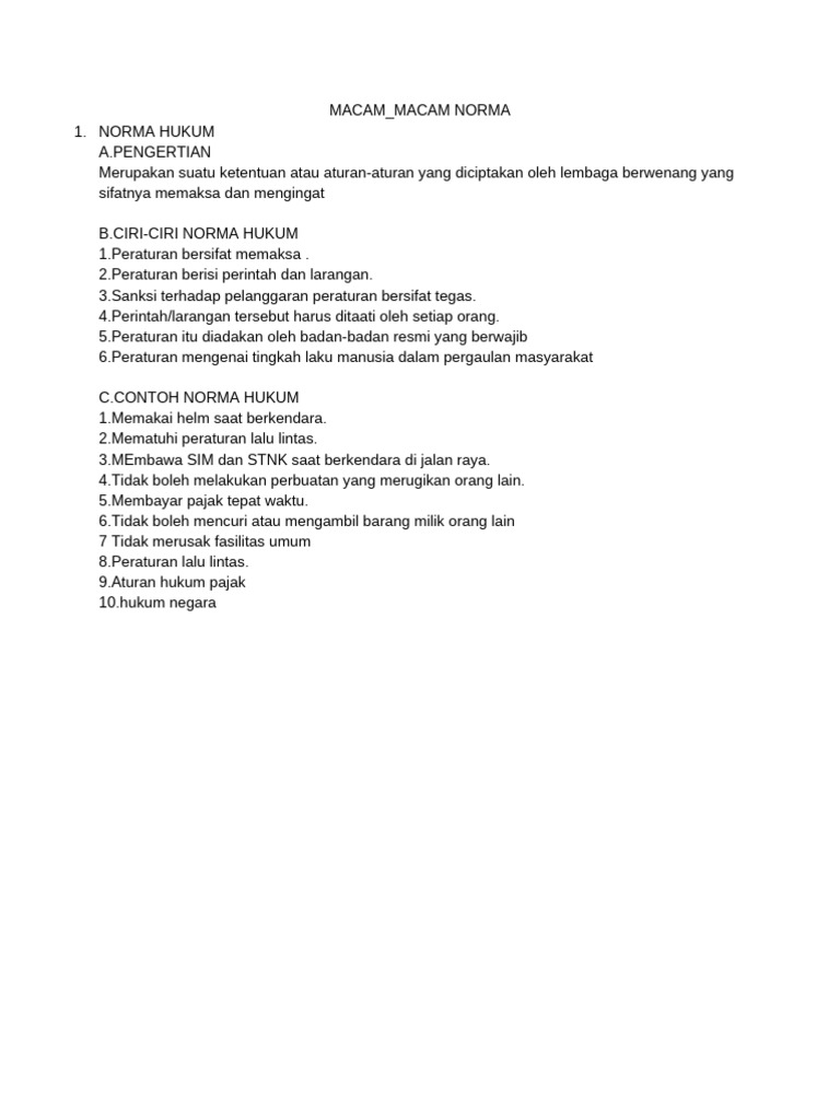 Contoh dan Ciri Norma Hukum | PDF